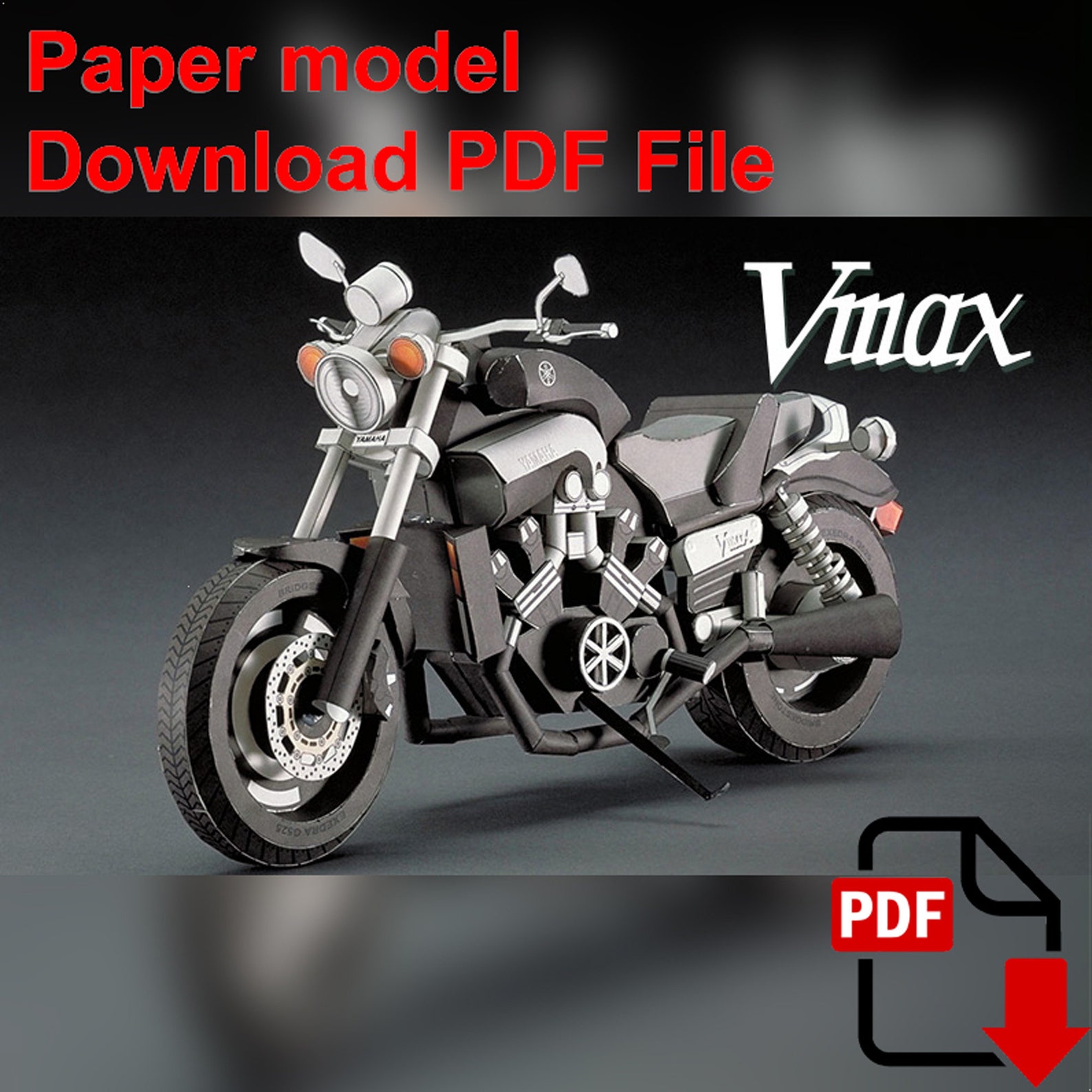 Yamaha Vmax Realistic Papercraft 3D Paper Model, Motorcycle, Paper ...