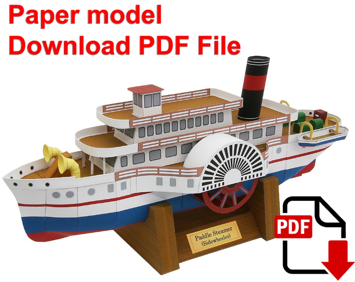Sidewheeler Paper Model, 3D Papercraft Template (PDF) - Etsy