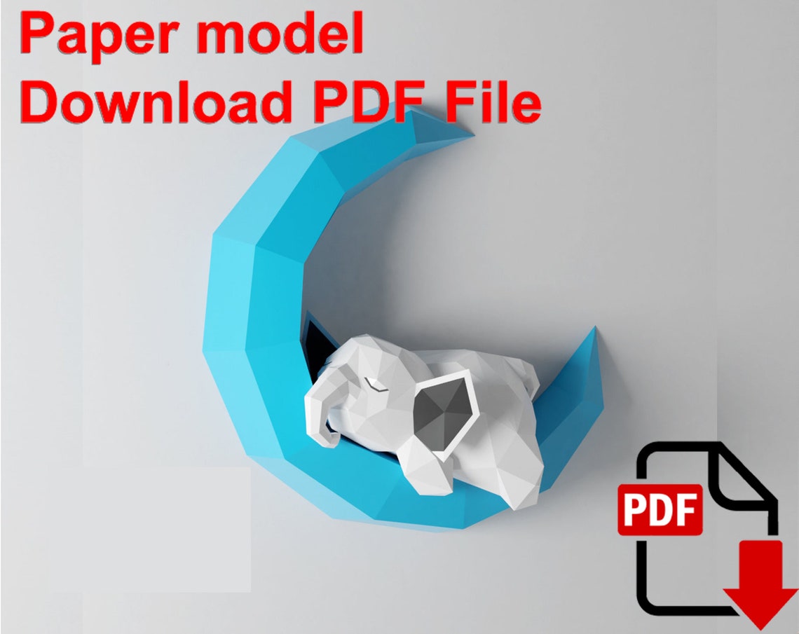 Elephant Moon, Papercraft, 3D Paper Model, Animal, Zoo, Paper Craft ...