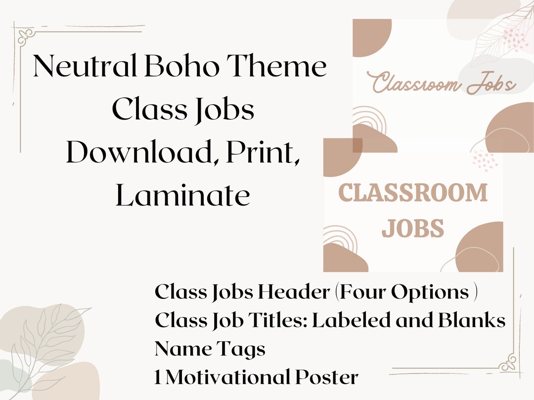 Simple Boho Class Jobs Template Printable Digital Download, Elementary ...