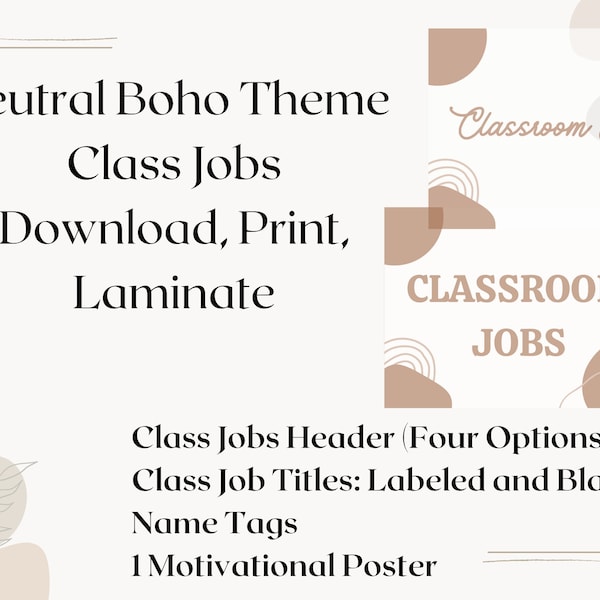 Simple Boho Class Jobs Template Printable Digital Download, Elementary ...