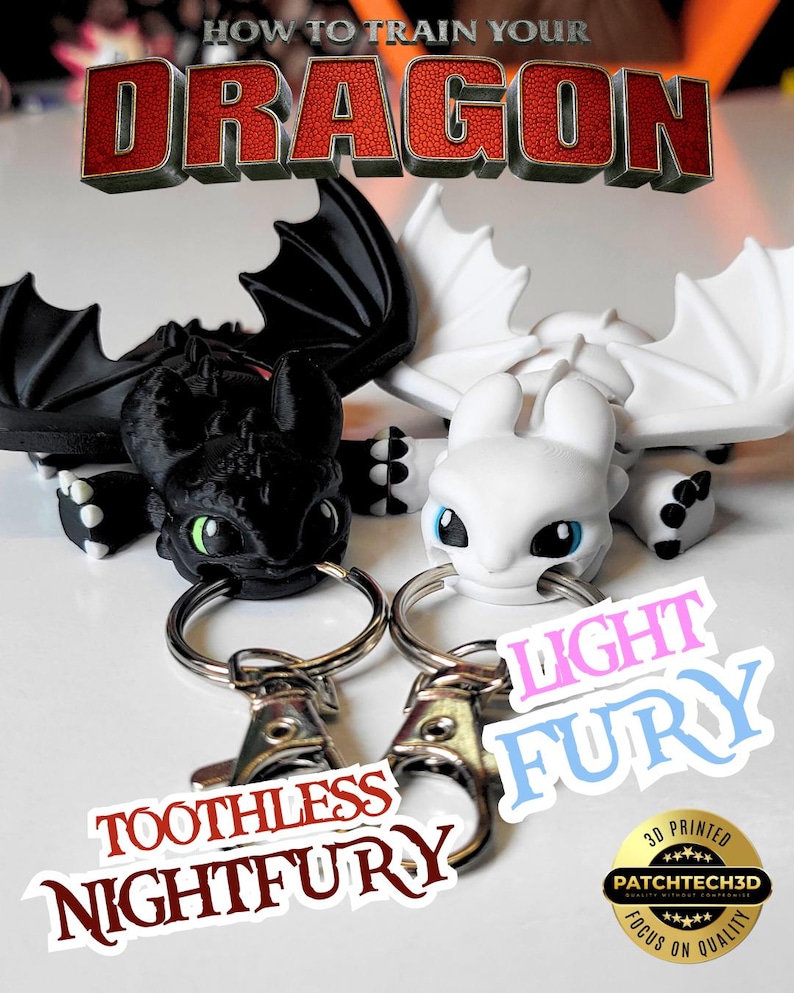 3D Printed Toothless & Light Fury Keychain: How to Train Your Dragon ...