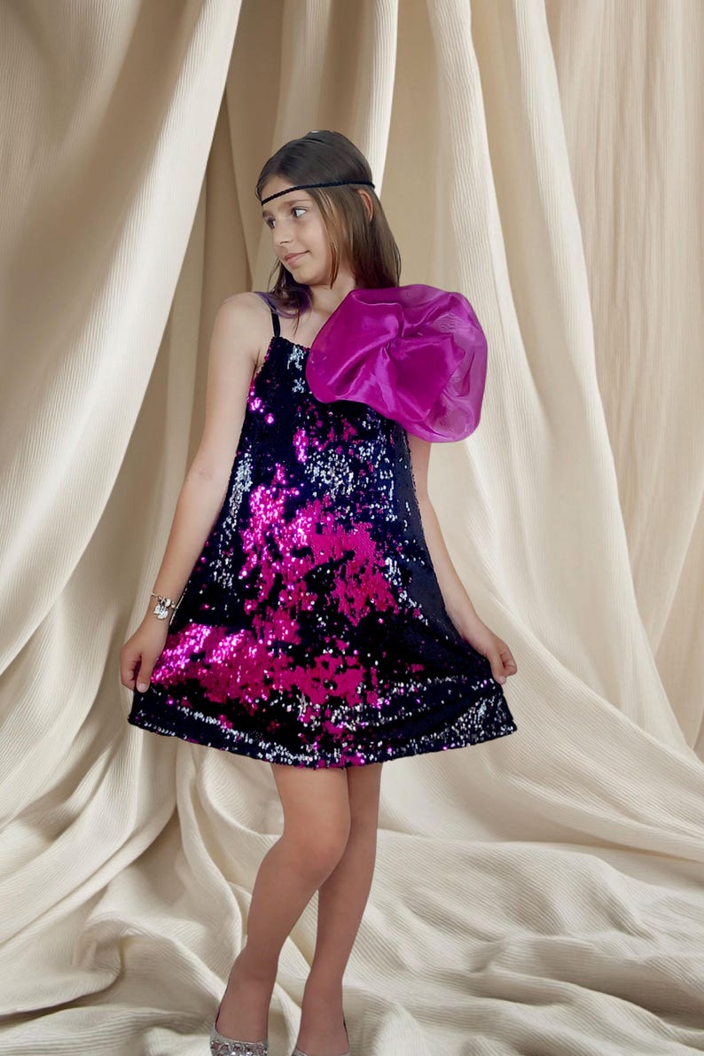 Sequin Kids Dress, Sequin Party Dress, Fuchsia Dress, Birthday Dress ...