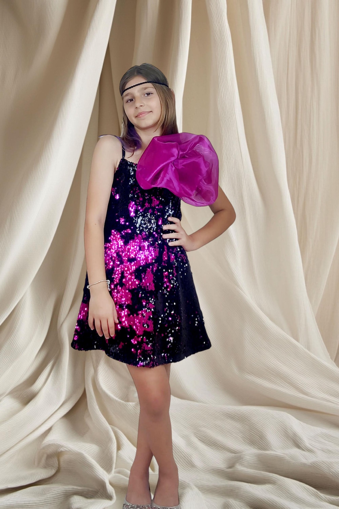 Sequin Kids Dress, Sequin Party Dress, Fuchsia Dress, Birthday Dress ...
