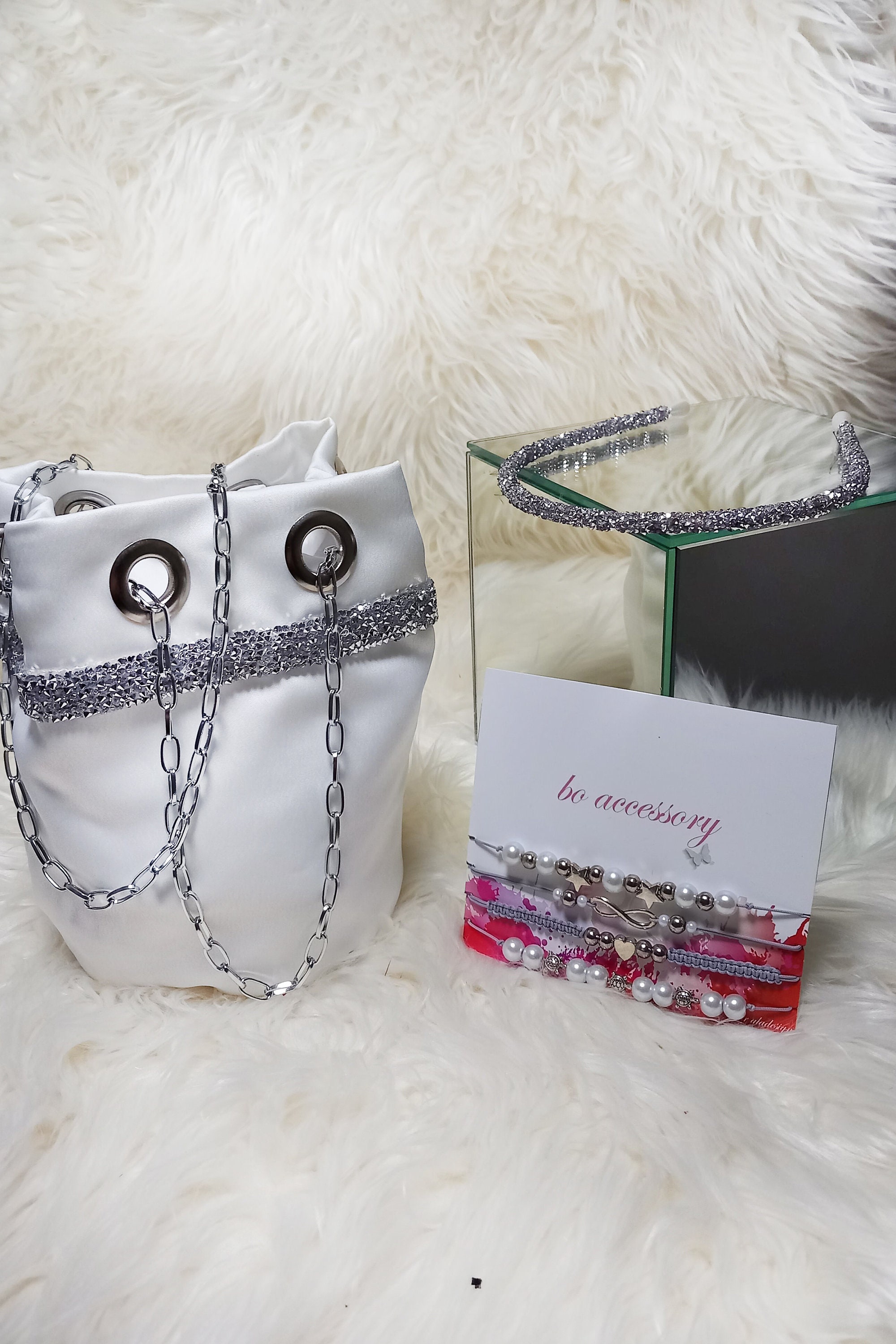 Kids Accessory Set, Kids Bag, Kids Bracelet, Kids Hair Clip, White ...