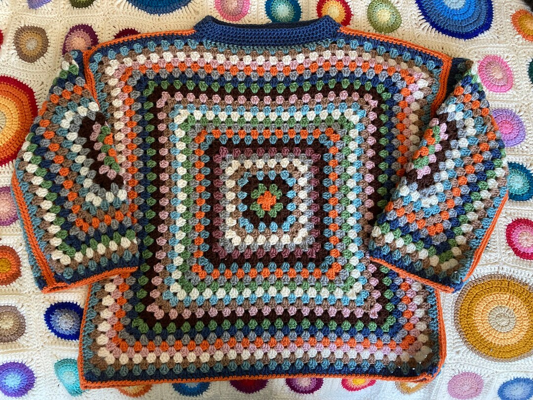 Orange and White Granny Square Jumper - Etsy