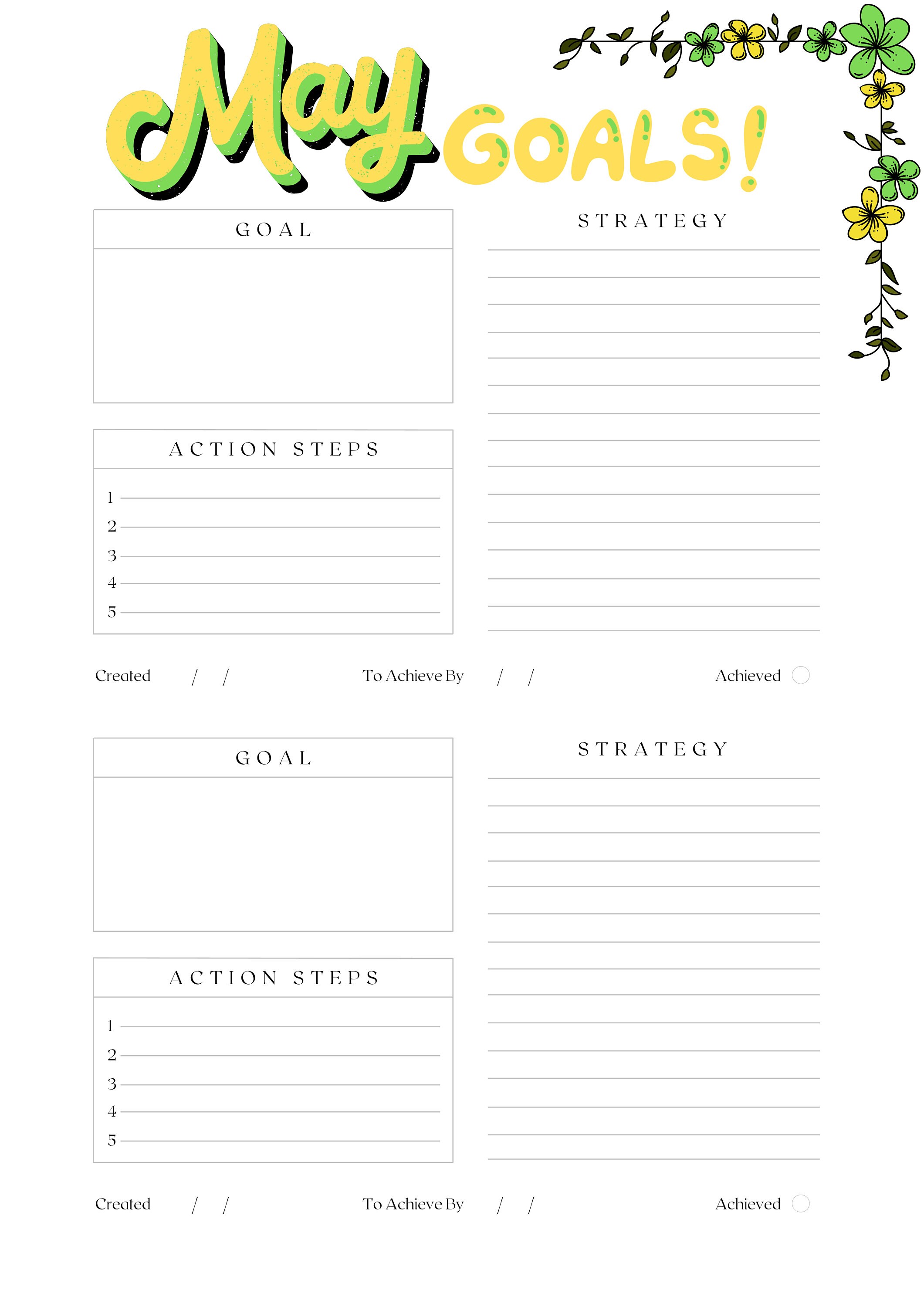 Monthly Goal Planner Printable Goal Planner Digital Goal - Etsy