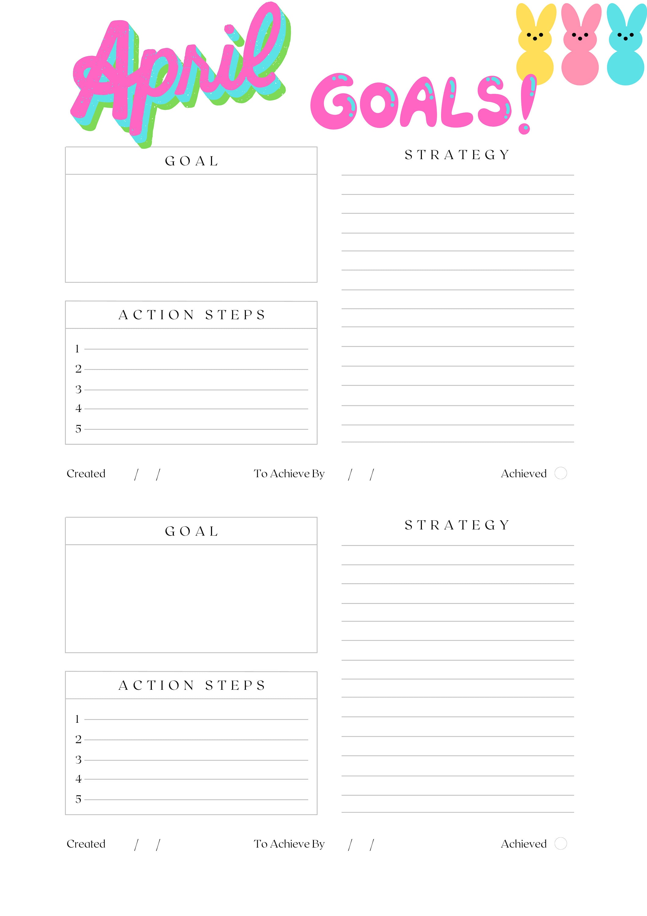 Monthly Goal Planner Printable Goal Planner Digital Goal - Etsy