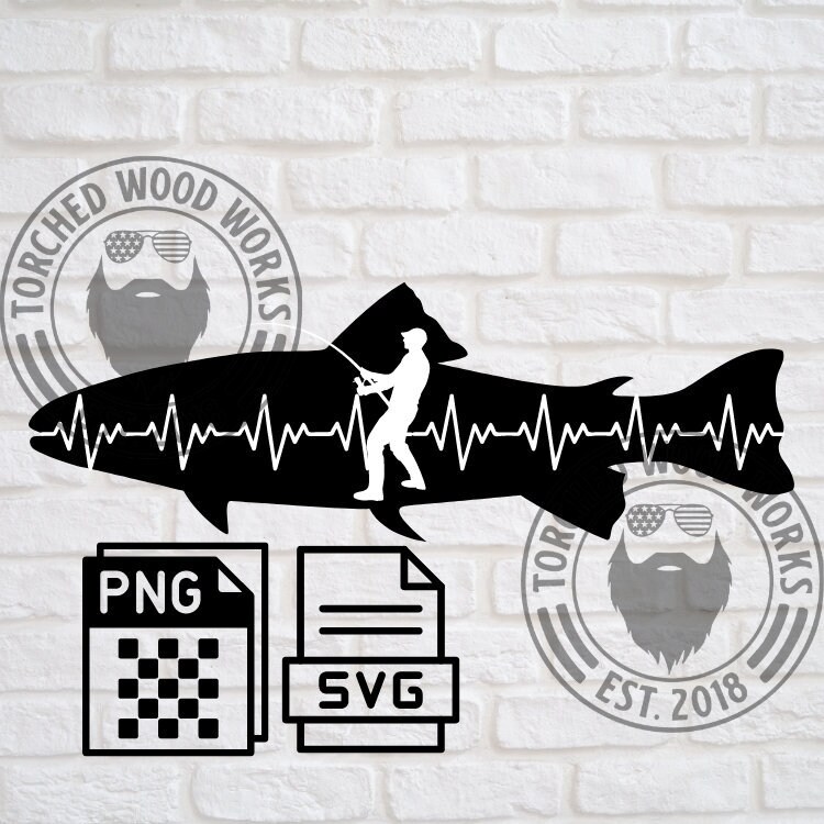 Trout Heart Beat, Fishing Heart Beat, SVG, PNG, CNC, Laser, Vinyl ...