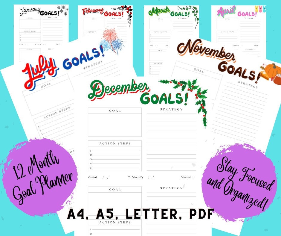 Monthly Goal Planner Printable Goal Planner Digital Goal - Etsy