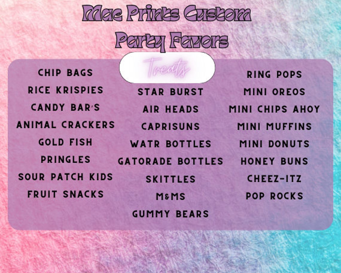 Custom Party Favors Order Bundle Filled Made to Order Printed and ...