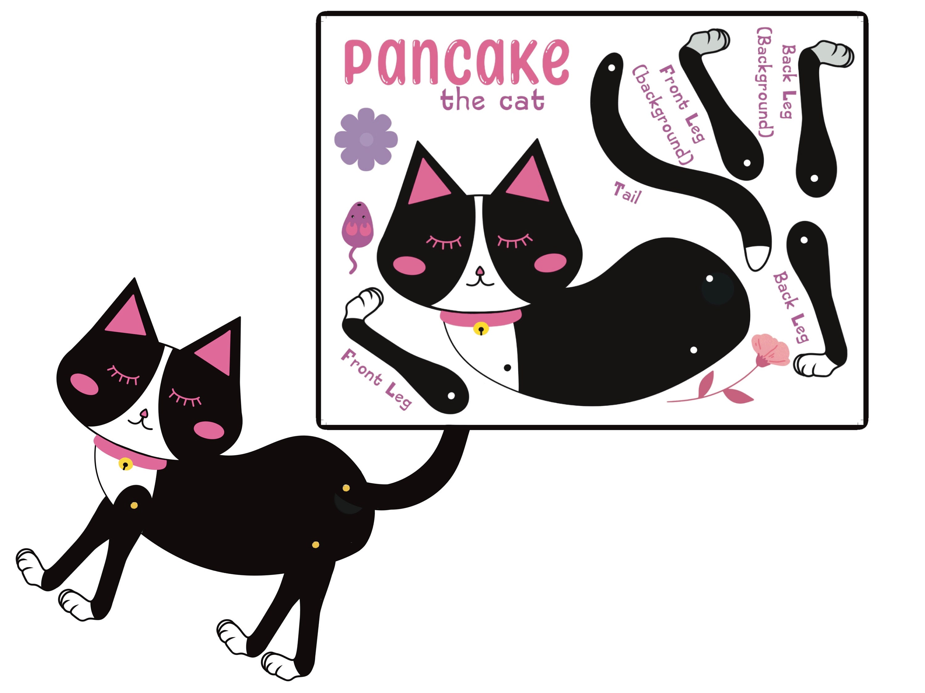 Printable Articulated PAPER DOLL CAT Instant Diy Kit Downloadable Cat ...