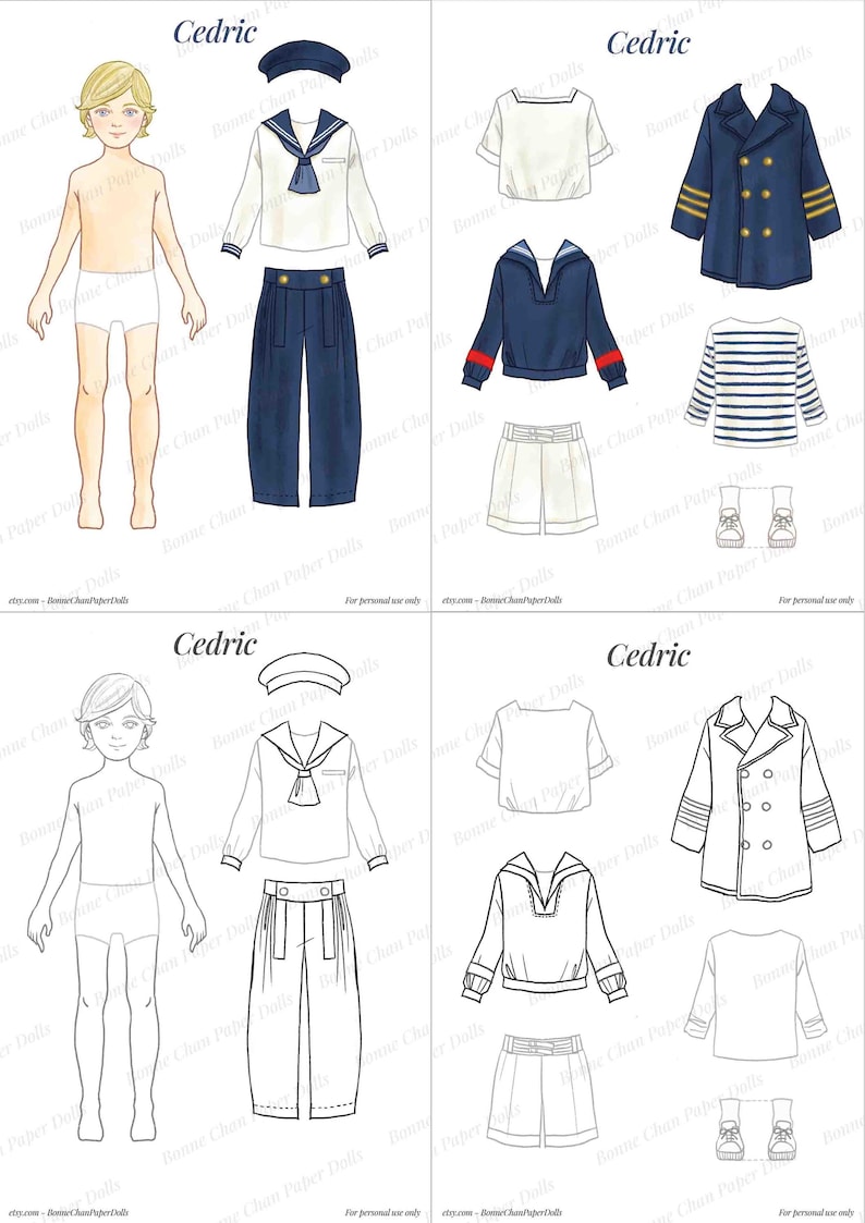 Sailor Boy Paper Doll: Cedric, Mix & Match Clothes (PDF Download) - Etsy