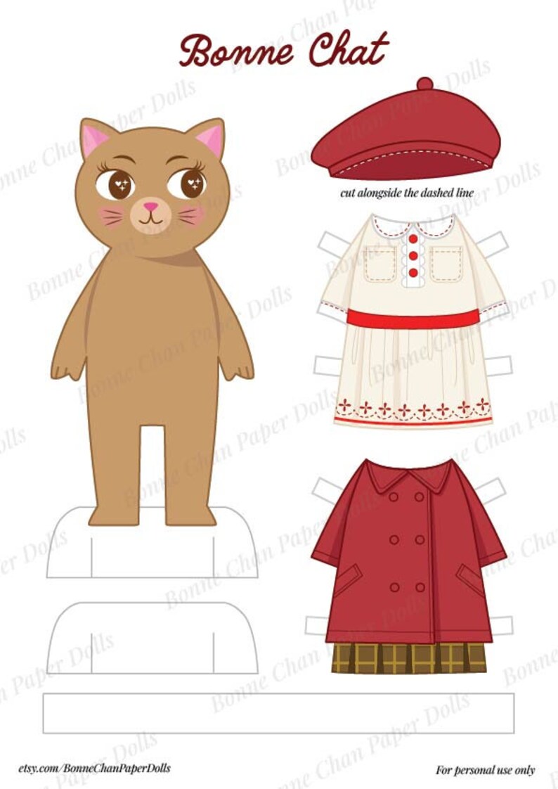 Animal Cat Paper Doll Printable PDF / Craft Kit / Instant Download ...