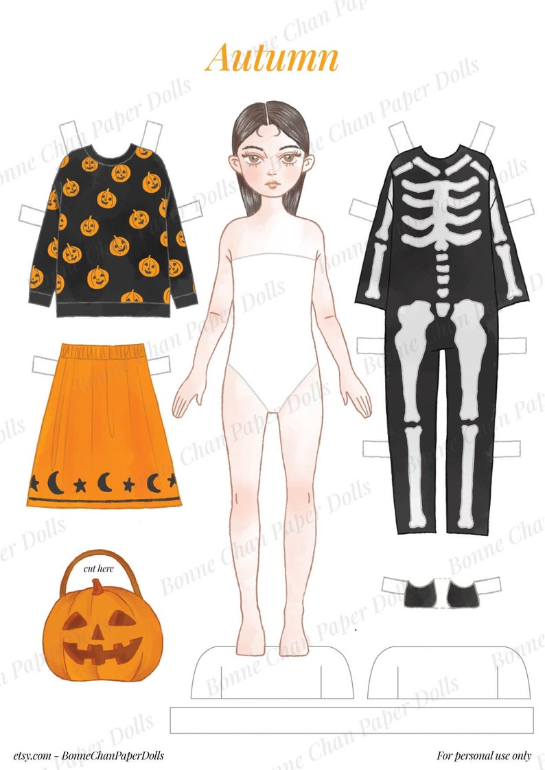 Paper Doll Printable Halloween PDF Autumn / Craft Kit / - Etsy