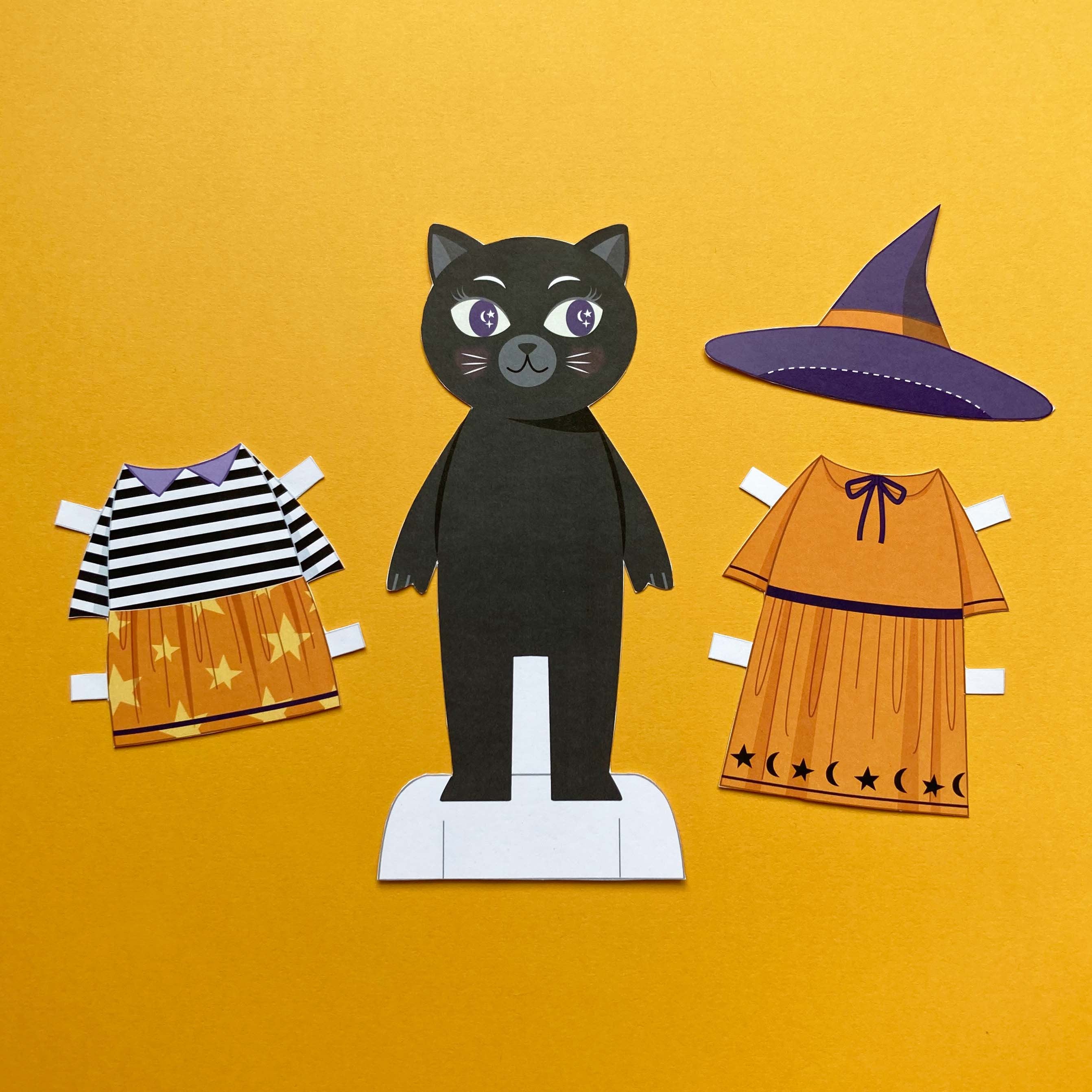 Animal Black Cat Halloween Paper Doll Printable PDF / Craft Kit ...