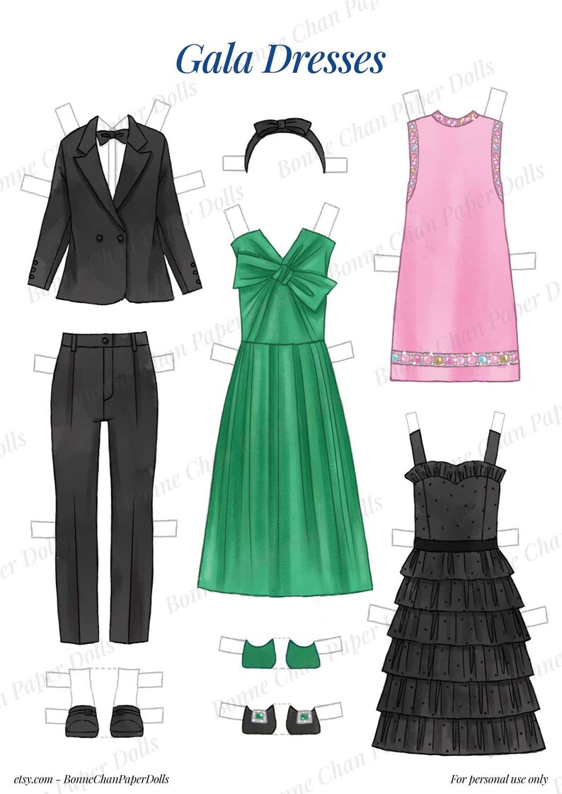 Paper Doll Printable PDF Clothes Gala Dresses / Instant - Etsy