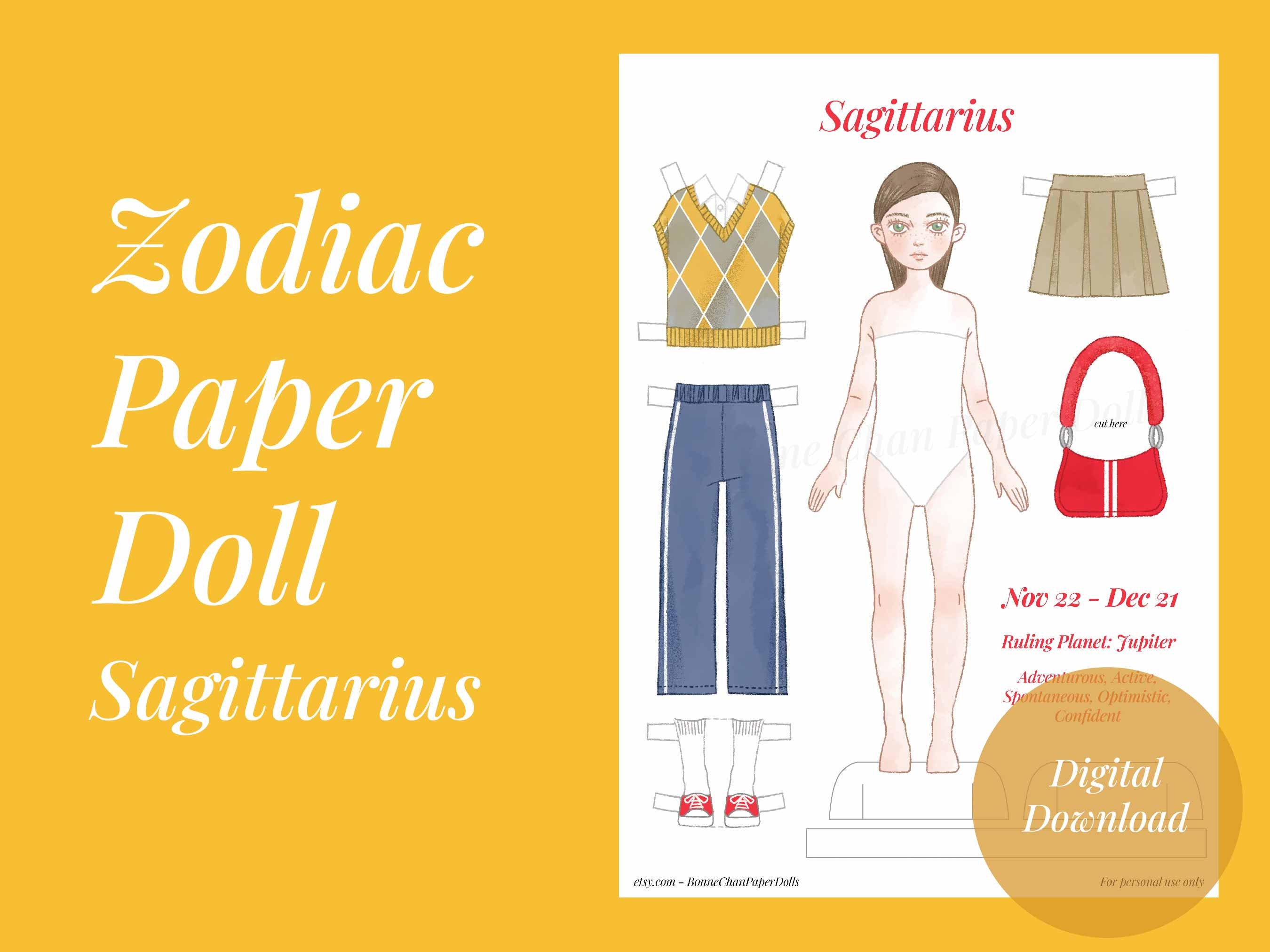 Sagittarius Zodiac Paper Doll Craft Kit (digital Download) - Etsy