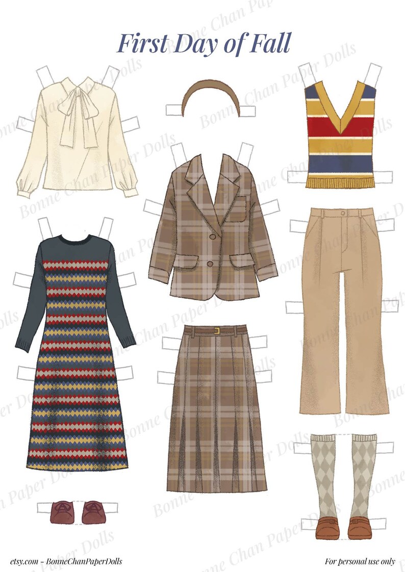 Paper Doll Printable PDF Clothes First Day of Fall / Kids Toys - Etsy