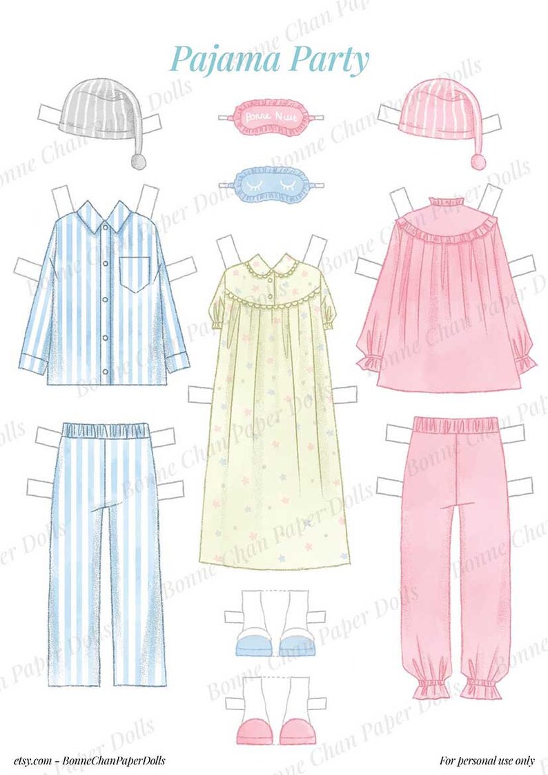 Paper Doll Printable PDF Clothes Pajama Party / Kids Toys / Instant ...