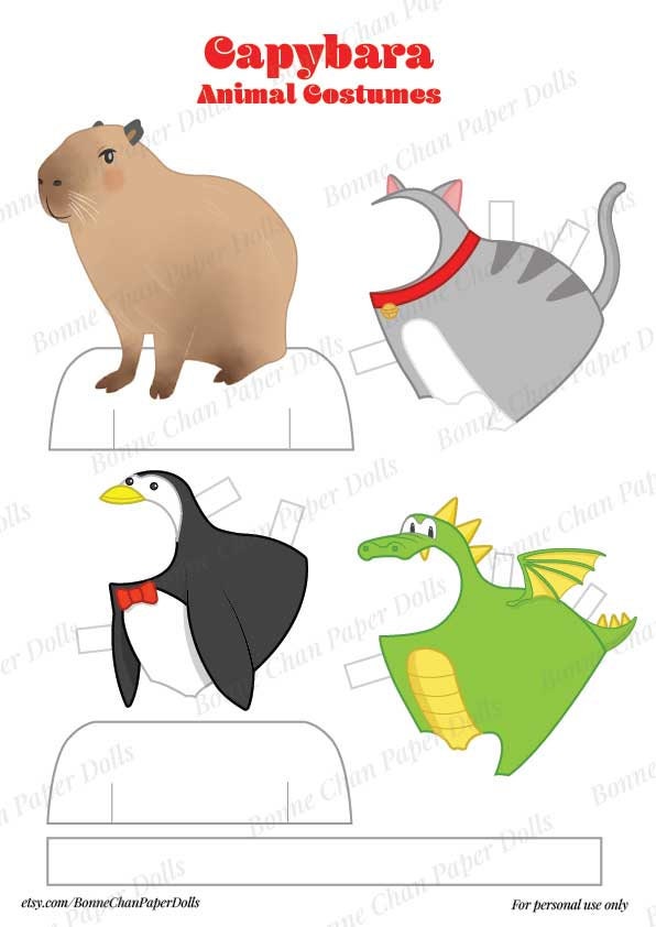 Animal Capybara Paper Doll Printable PDF / Animal Costumes Dragon ...