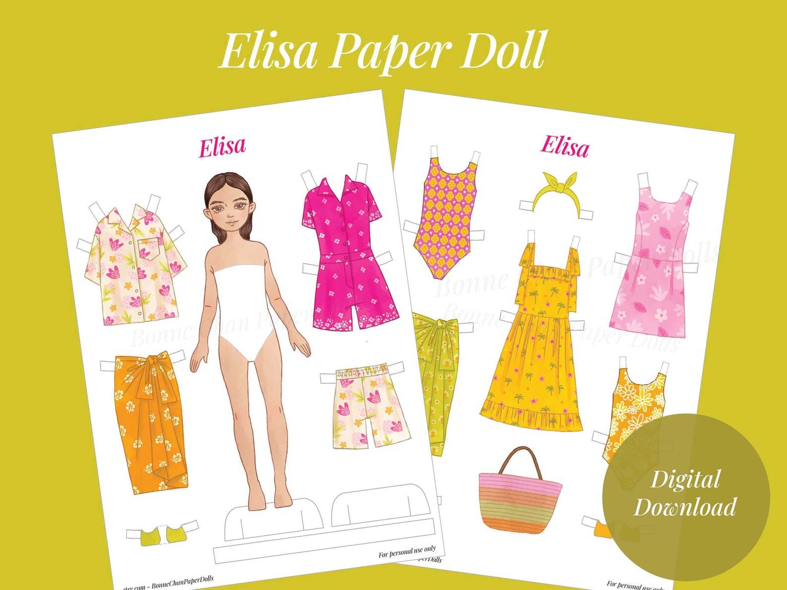 Paper Doll Printable Girl Tropical Summer Print PDF / Craft Kit ...