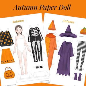 Paper Doll Printable Halloween PDF Autumn / Craft Kit / Instant ...