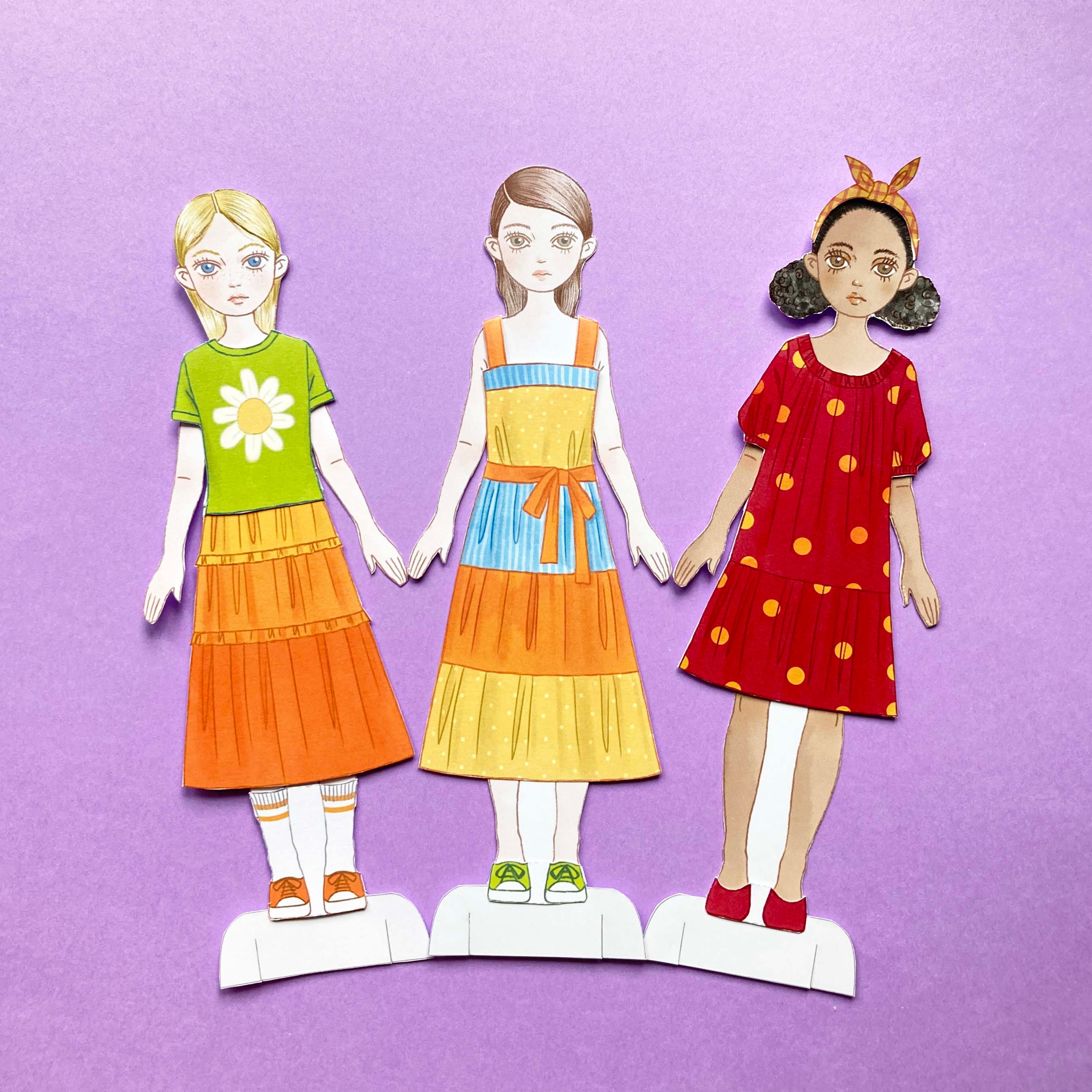 Paper Doll Printable PDF Clothes Colorful Playdate Kids Toys