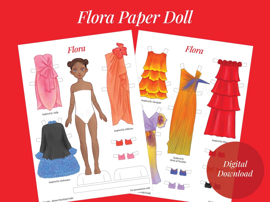 Flora Paper Doll Printable: Flower Dress-up Craft Kit (digital Download ...