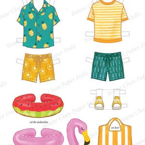 Muñeca de papel imprimible para fiesta en la piscina para niña y niño ...