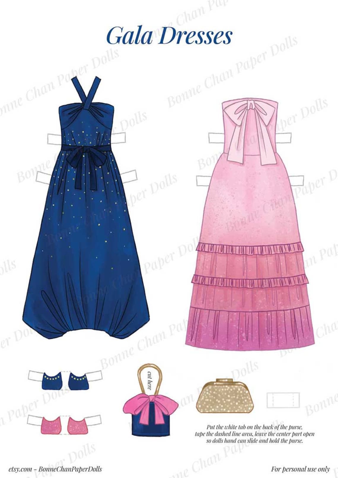Paper Doll Printable PDF Clothes Gala Dresses / Instant Download / Kid ...
