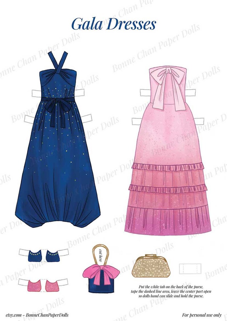Paper Doll Printable PDF Clothes Gala Dresses / Instant Download / Kid ...