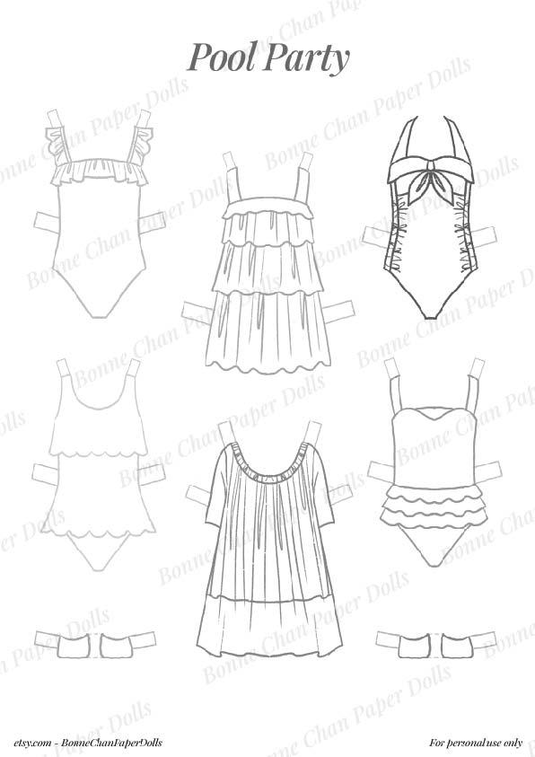 Muñeca de papel imprimible para fiesta en la piscina para niña y niño ...