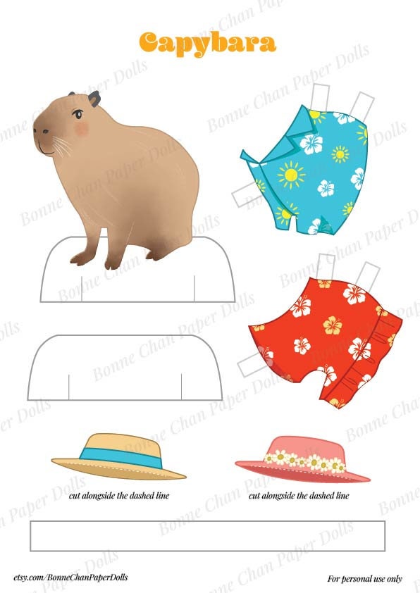 Animal Capybara Paper Doll Printable PDF / Craft Kit / Instant Download ...