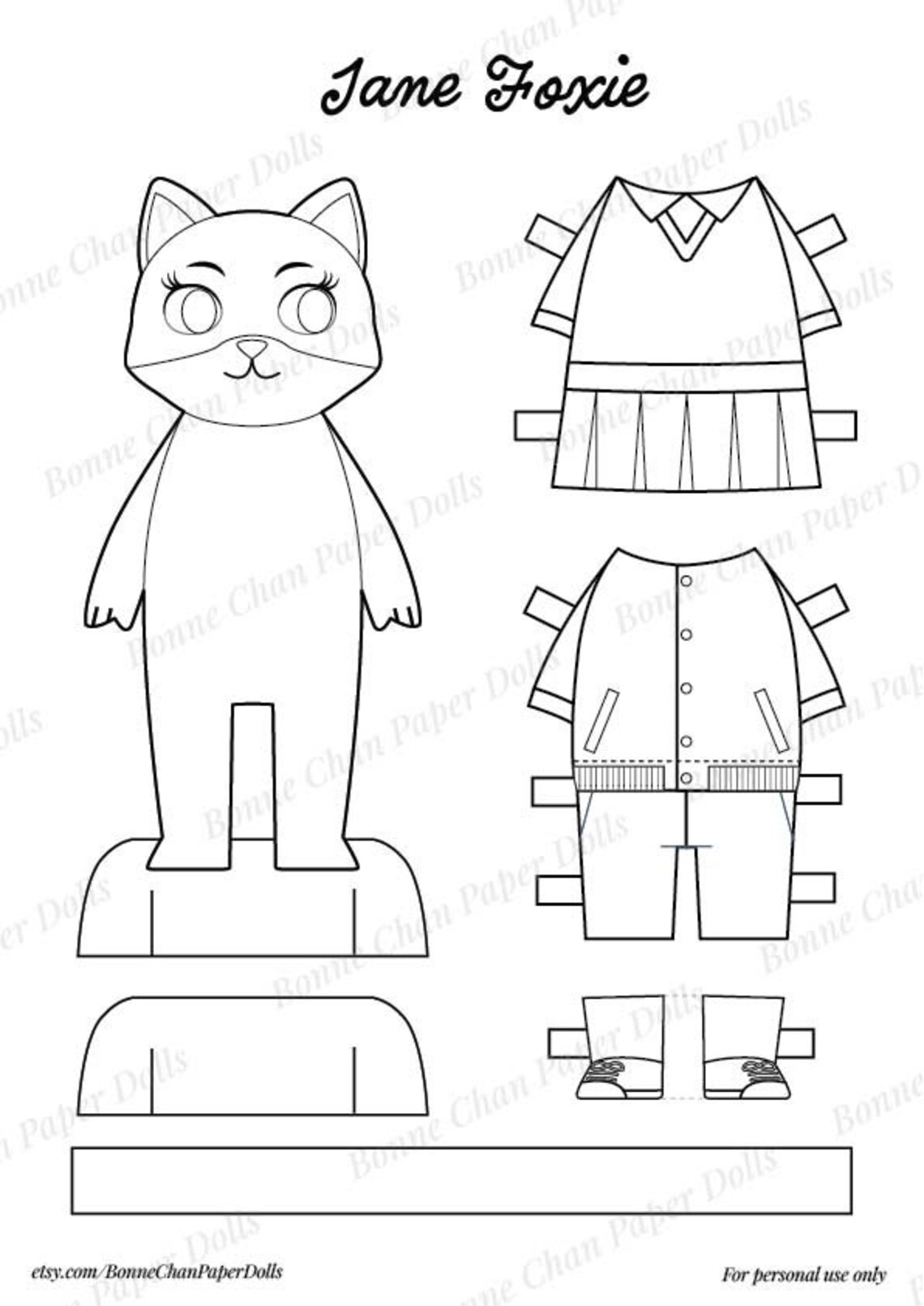Animal Fox Paper Doll Printable PDF / Craft Kit / Instant Download ...