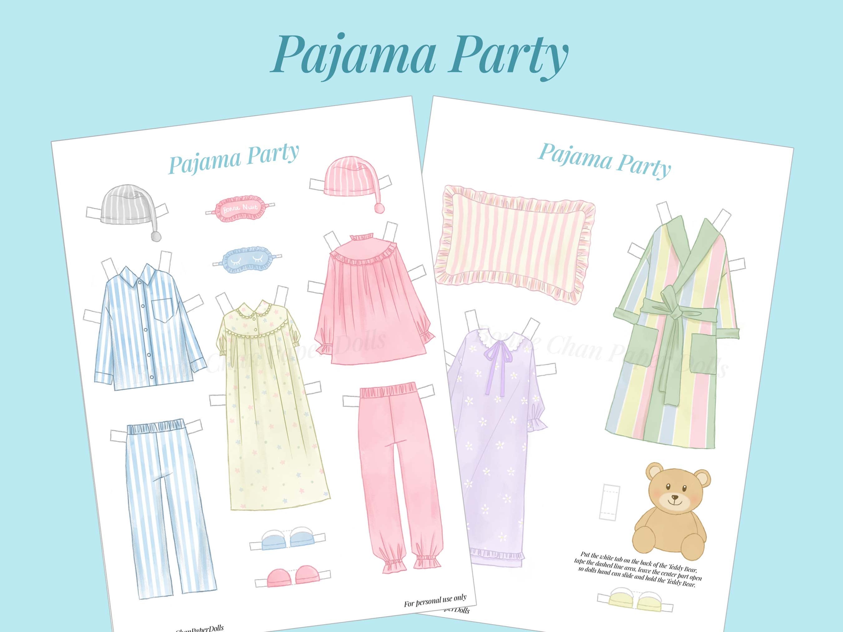 Paper Doll Printable PDF Clothes Pajama Party / Kids Toys / Instant ...