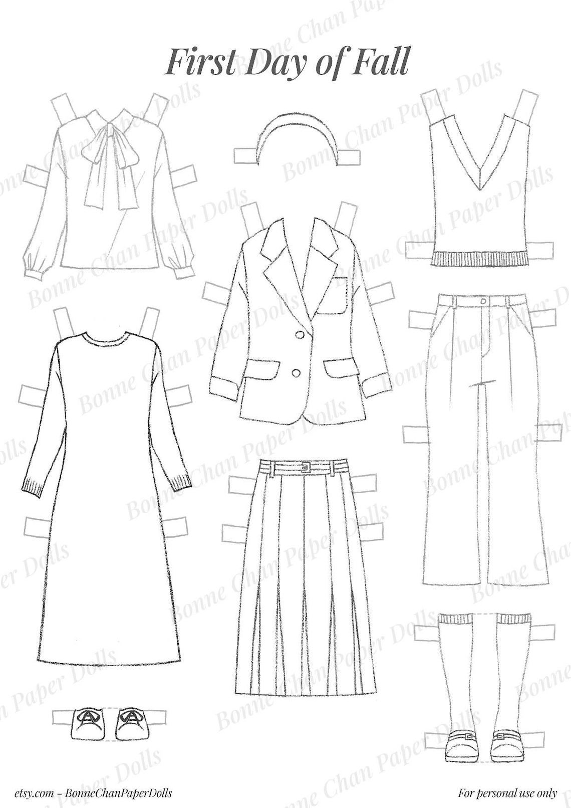 Paper Doll Printable PDF Clothes First Day of Fall / Kids Toys - Etsy
