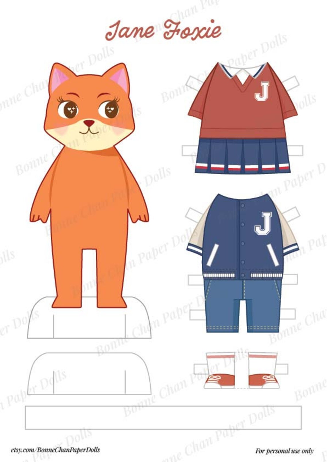 Animal Fox Paper Doll Printable PDF / Craft Kit / Instant Download ...