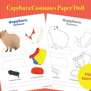 Animal Capybara Costumes Paper Doll Printable PDF / Clown Rocker ...