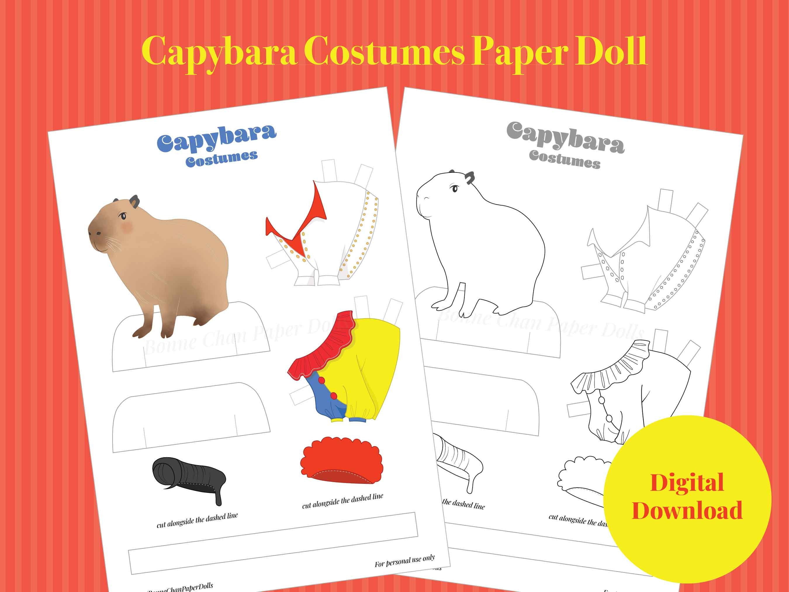 Animal Capybara Costumes Paper Doll Printable PDF / Clown Rocker ...