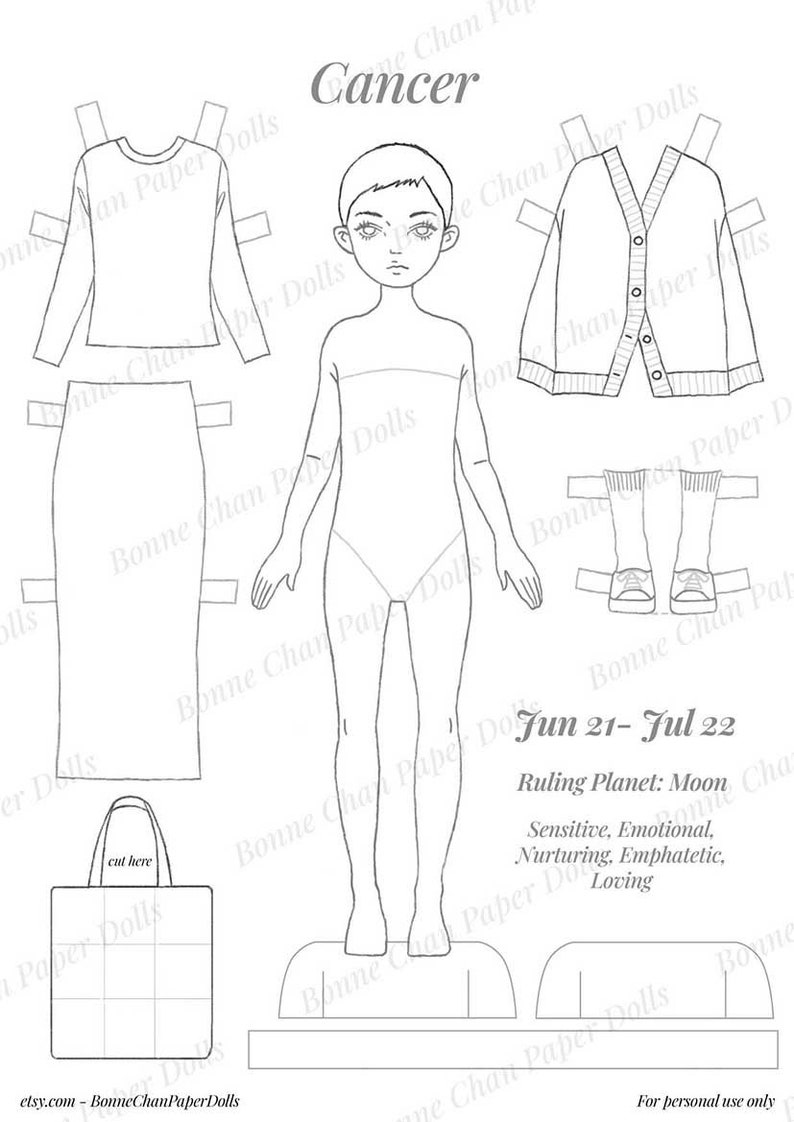 Cancer Zodiac Paper Doll Craft Kit / Instant Download / Kid Craft ...