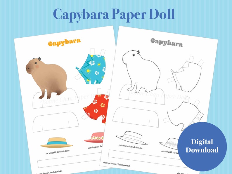 Capybara Paper Doll Craft Kit, Vacation Outfits (digital Download ...