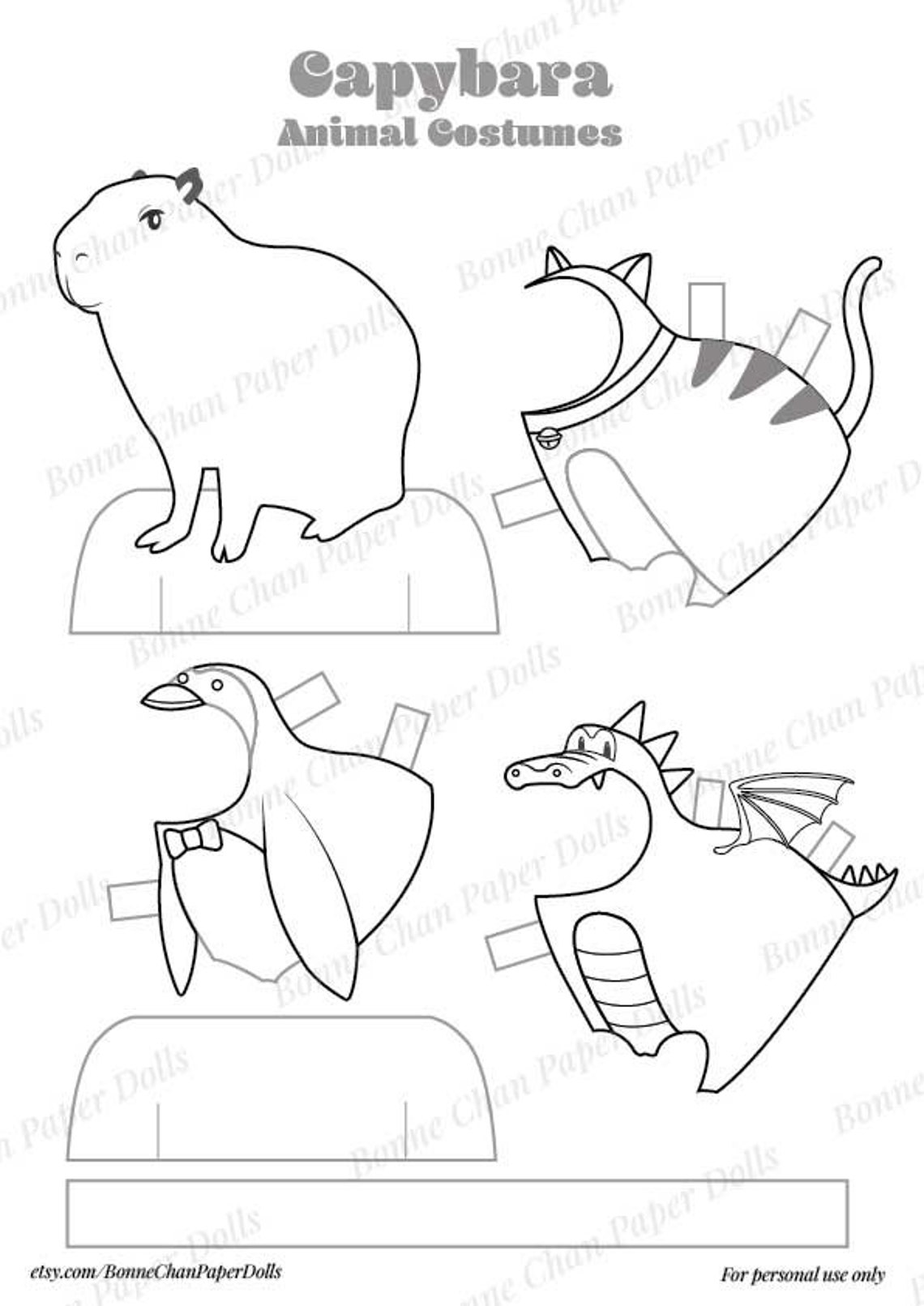 Animal Capybara Paper Doll Printable PDF / Animal Costumes Dragon ...