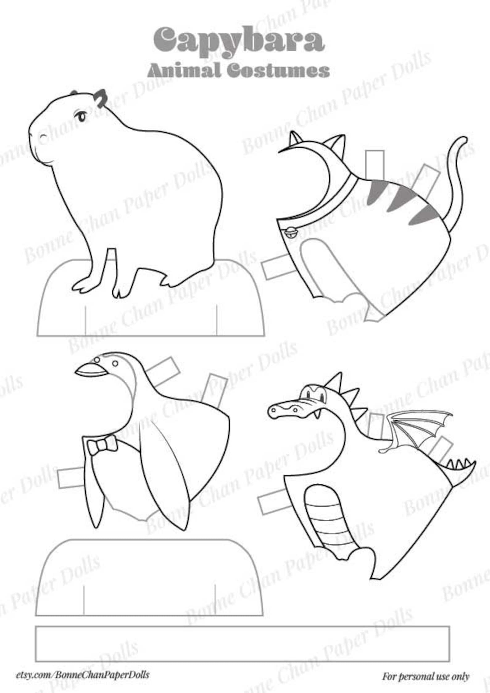 Animal Capybara Paper Doll Printable PDF / Animal Costumes Dragon ...