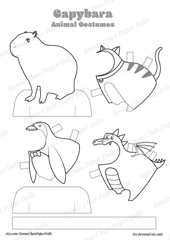 Animal Capybara Paper Doll Printable PDF / Animal Costumes Dragon ...
