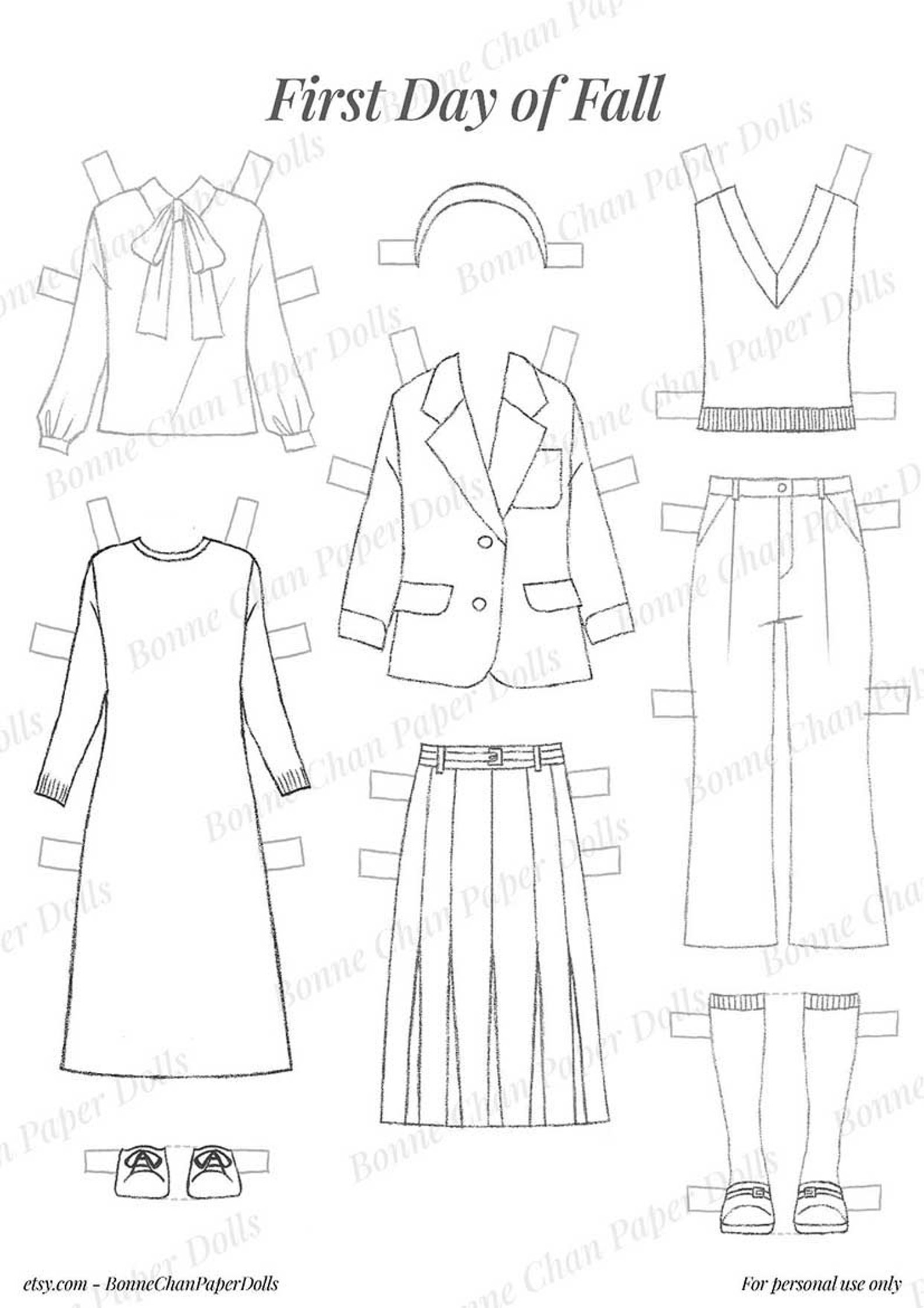 Paper Doll Printable PDF Clothes First Day of Fall / Kids / Instant ...
