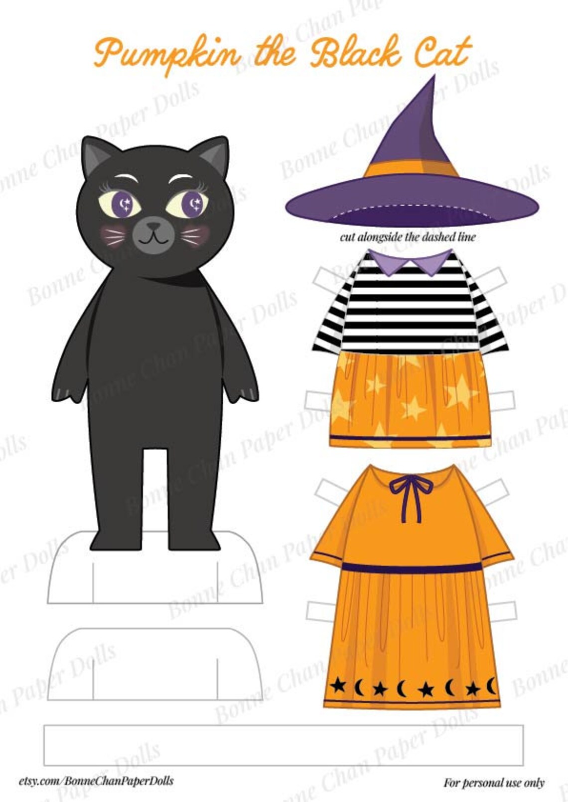 Animal Black Cat Halloween Paper Doll Printable PDF / Craft - Etsy
