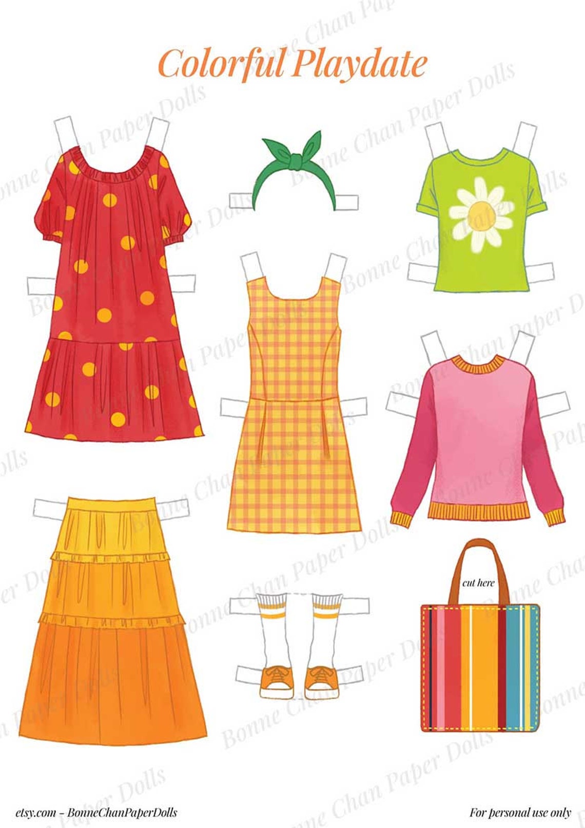 Paper Doll Printable PDF Clothes Colorful Playdate / Kids Toys ...