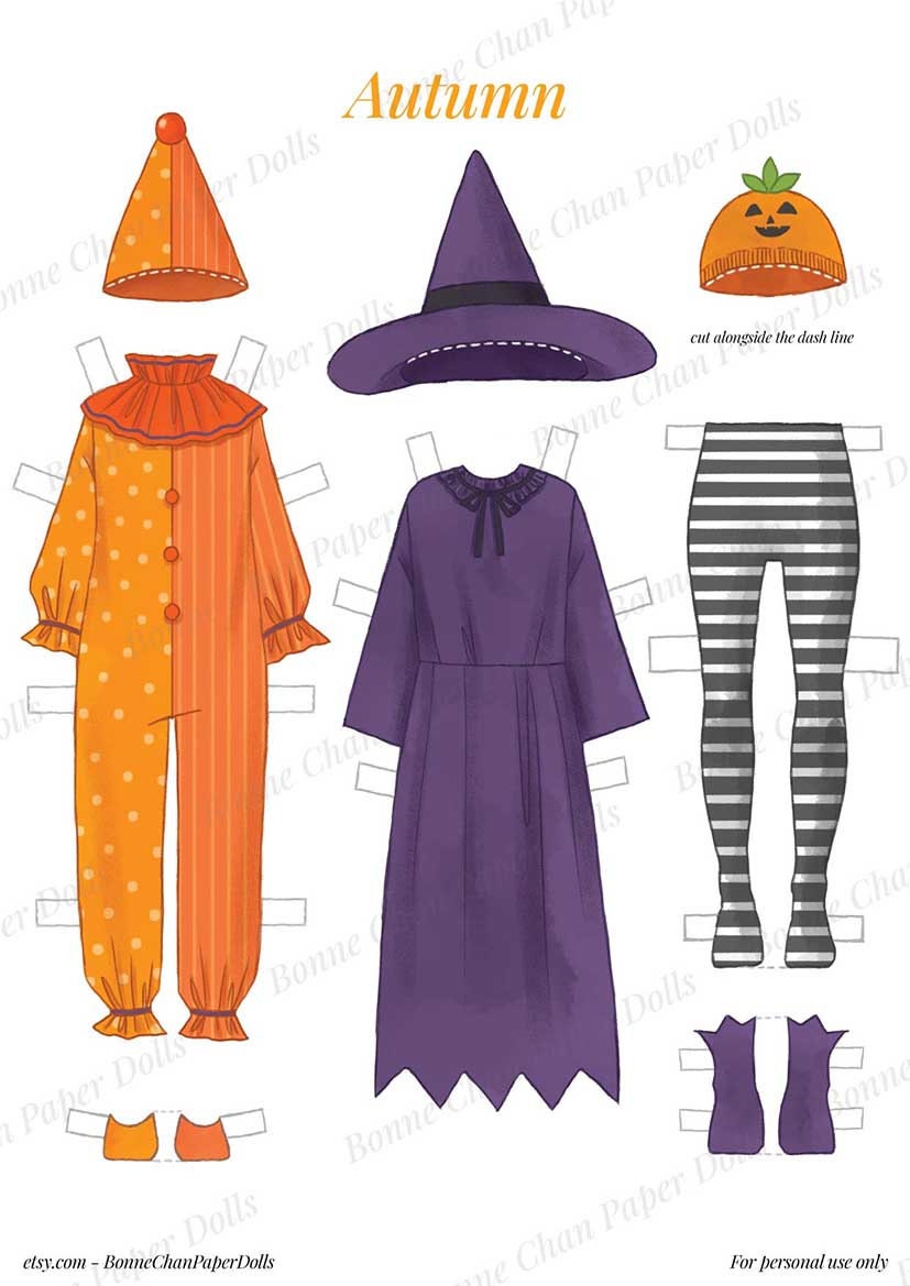 Paper Doll Printable Halloween PDF Autumn / Craft Kit / Instant ...
