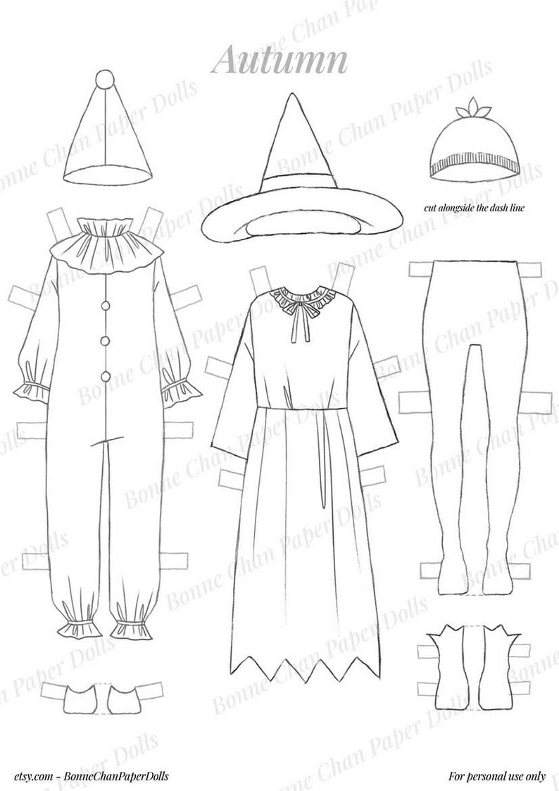 Paper Doll Printable Halloween PDF Autumn / Craft Kit / Instant ...